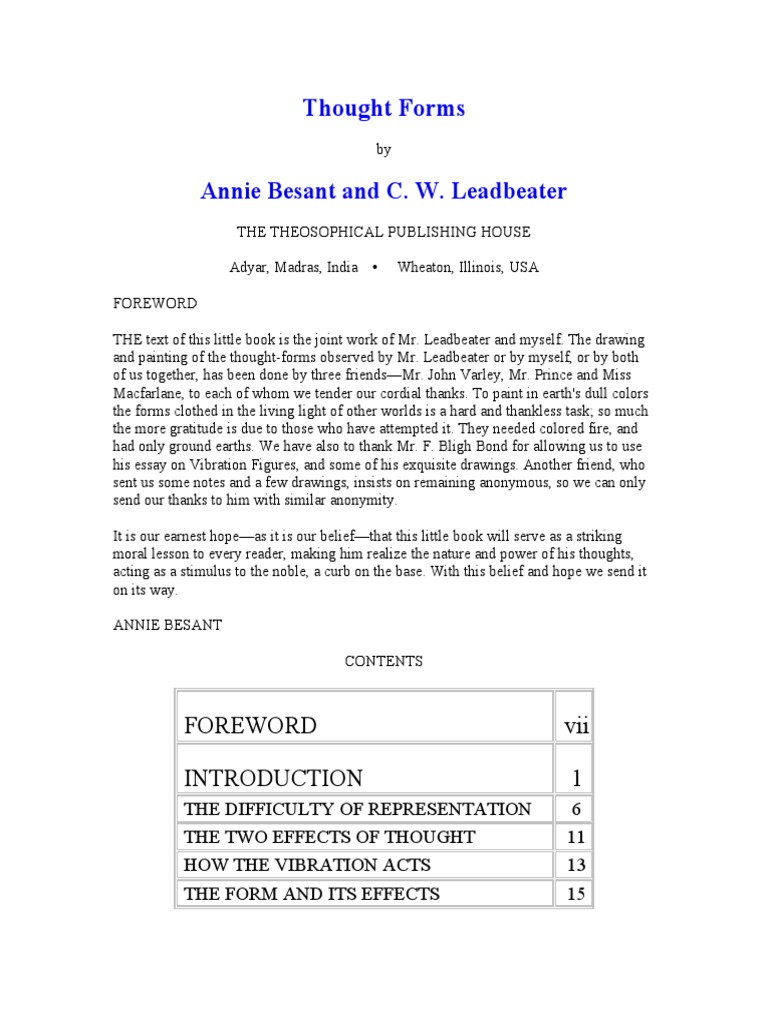 Thought Forms by Annie Besant and C. W. Leadbeater | PDF | Thought