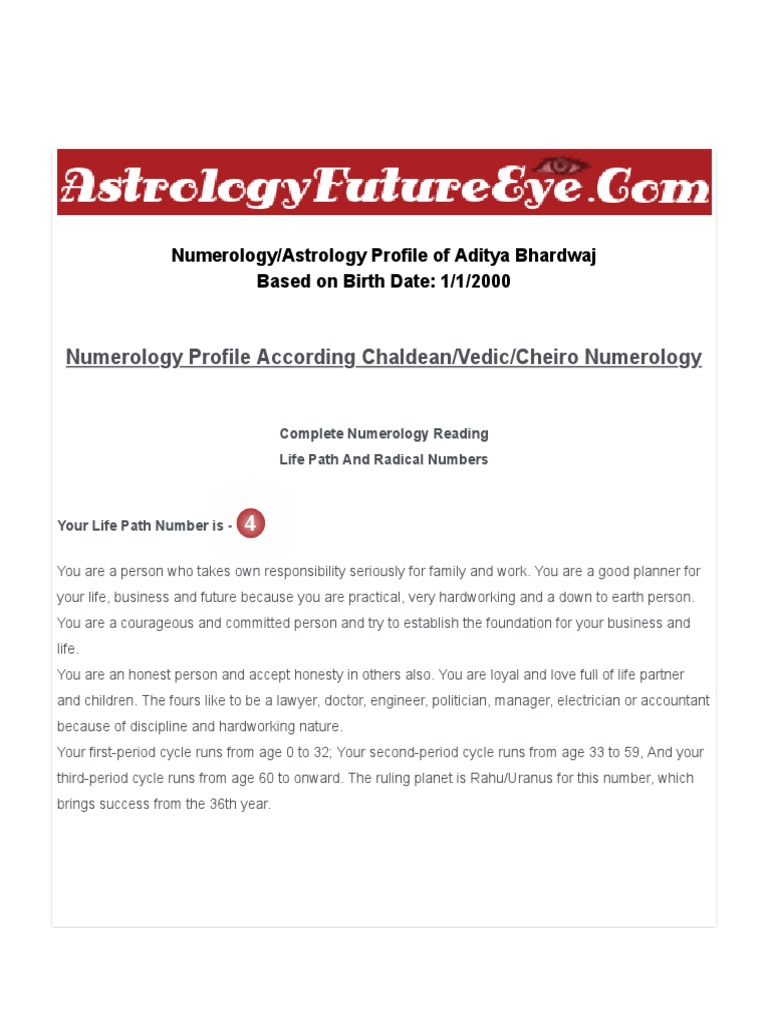 Aditya Bhardwaj's Numerology Profile | PDF | Planets In Astrology | Zodiac