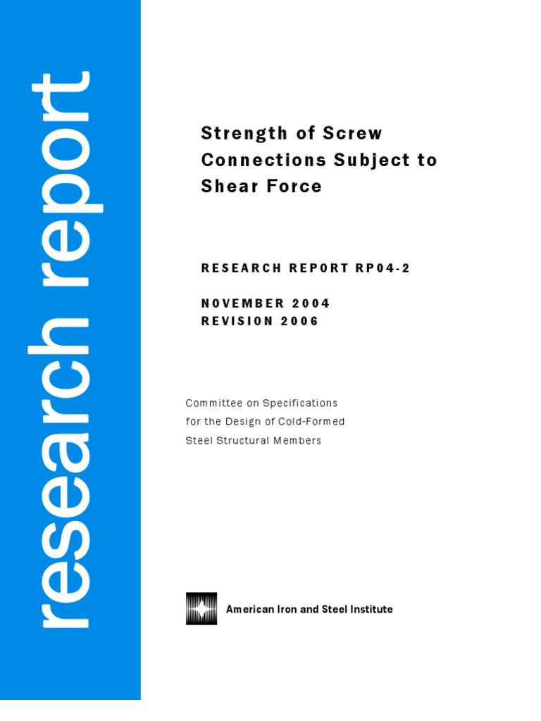 Strength of Screw Connections Subject To Shear Force | PDF ...