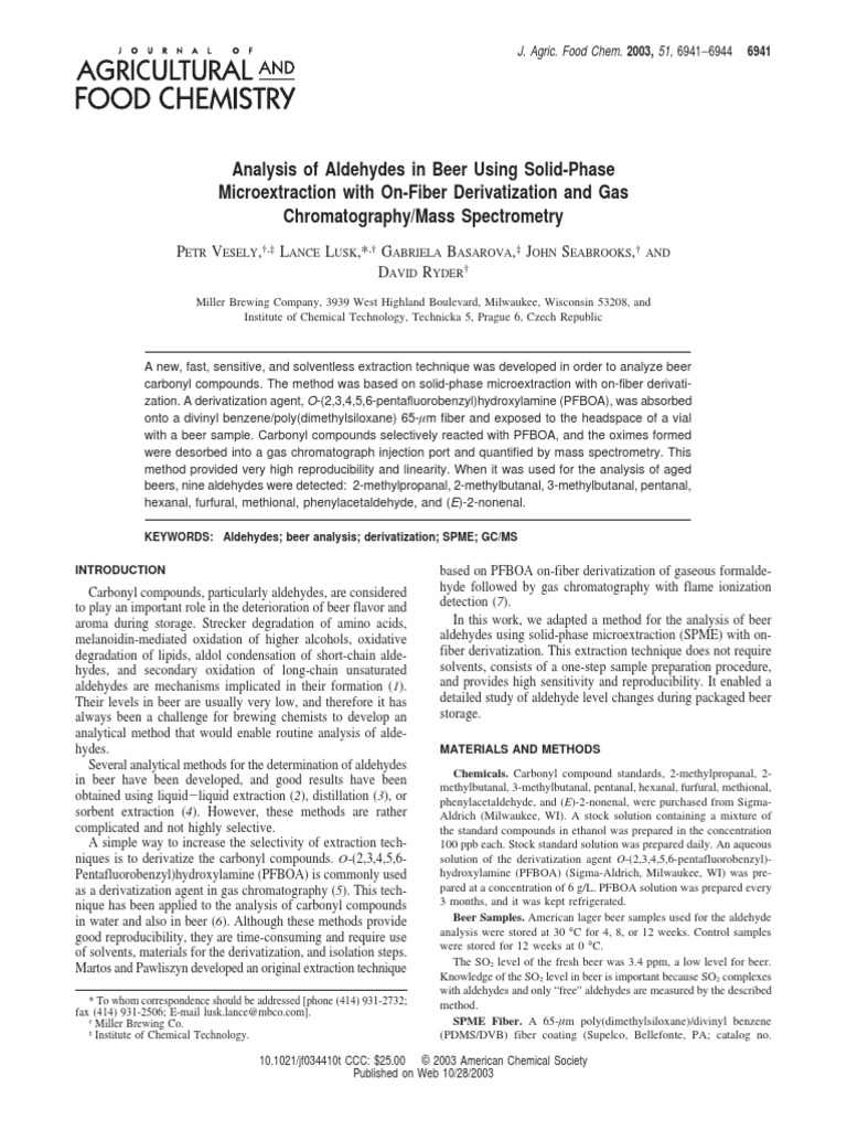 Analysis of Aldehydes in Beer Using Solid-Phase | PDF | Gas ...