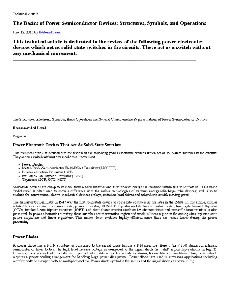 The Basics of Power Semiconductor Devices - Structures, Symbols, and ...