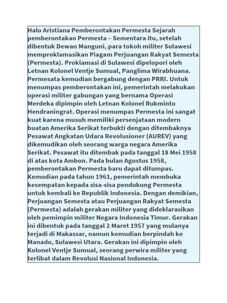 Sejarah Pemberontakan Permesta | PDF