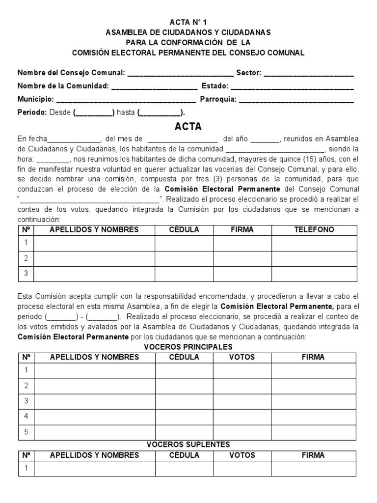 Acta #1 Conformación de La Comisión Electoral Permanente (Corregida) | PDF | Gobierno | Eventos ...