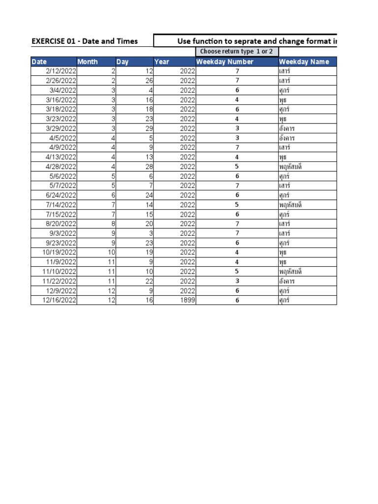 EXERCISE 01 - Date and Times Use Function To Seprate and Change Format in Date Data | PDF