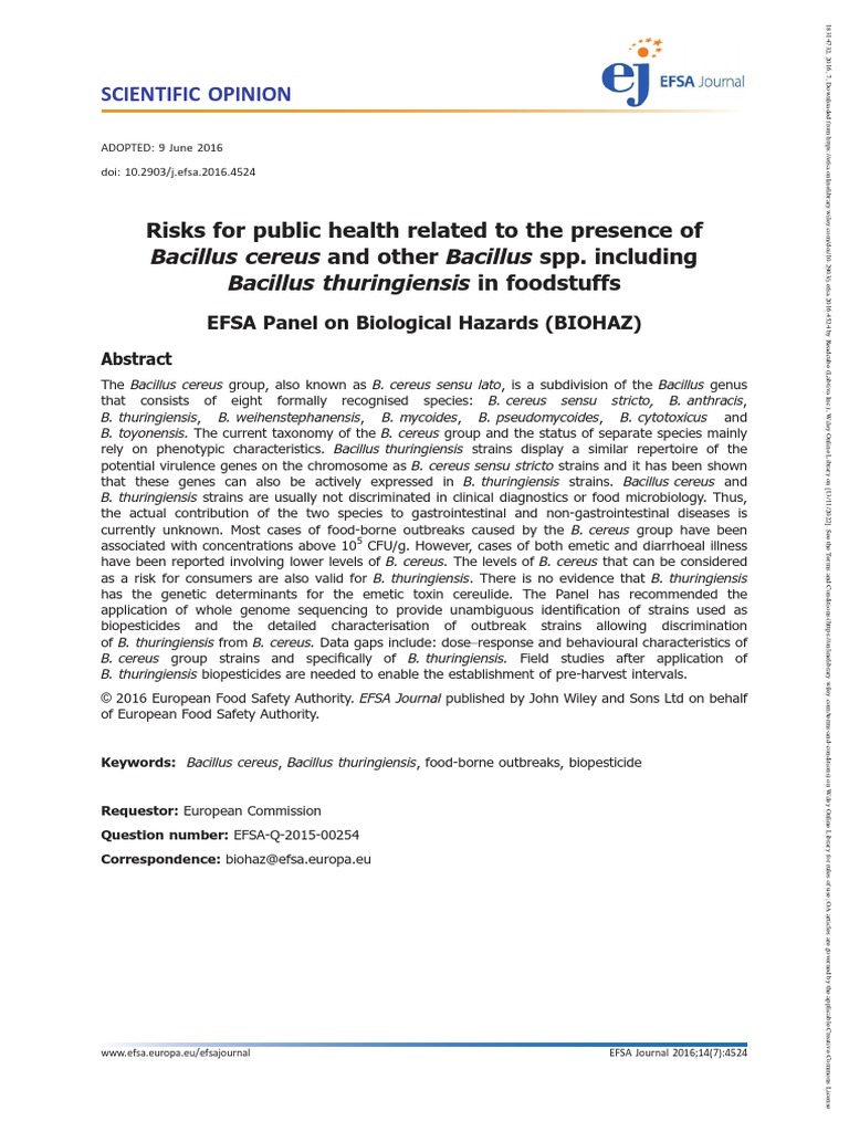 EFSA Journal - 2016 - Risks For Public Health Related To The Presence ...
