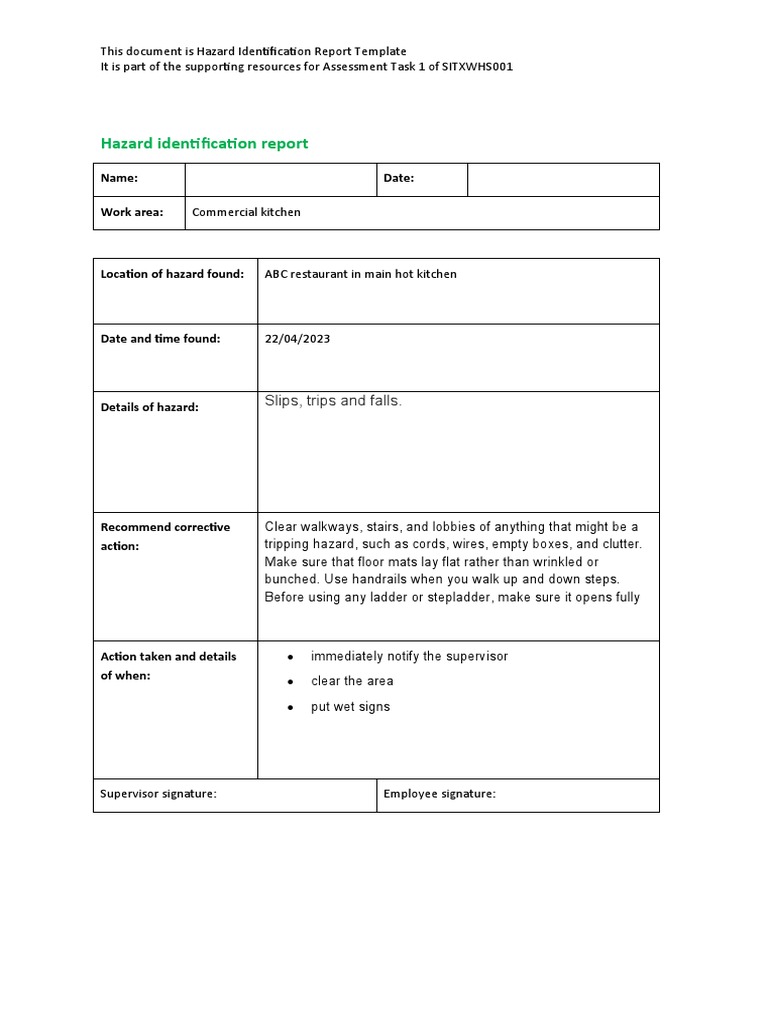 Hazard Identification Report Template | PDF