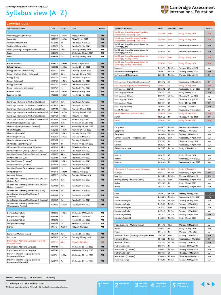 Cambridge International June 2023 Timetable | PDF
