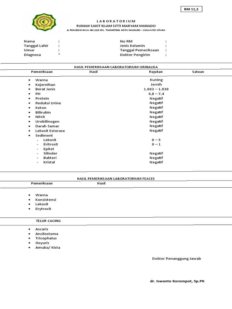 Hasil Laboratorium Urinalisa dan Feses | PDF