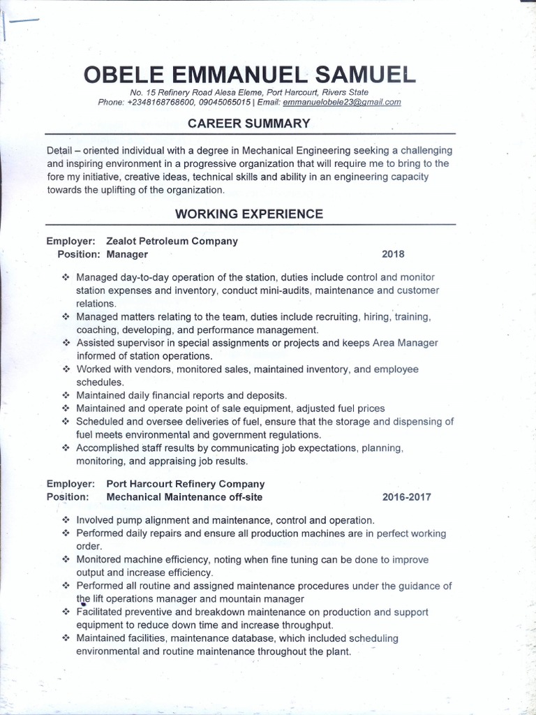 Emmanuel Obele CV0001 | PDF