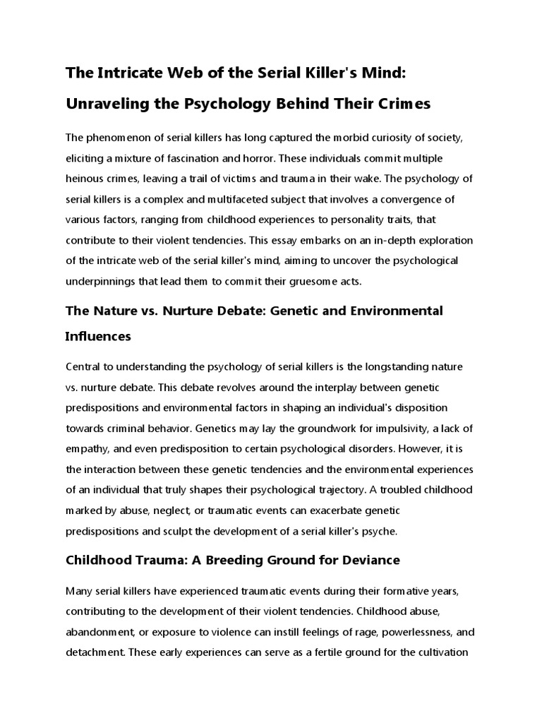 The Intricate Web of the Serial Killer's Mind Unraveling the Psychology ...