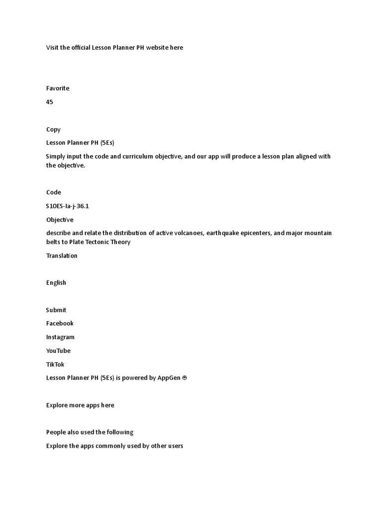 Grade 10 Science Lesson Plan: Plate Tectonics | PDF | Volcano | Plate ...