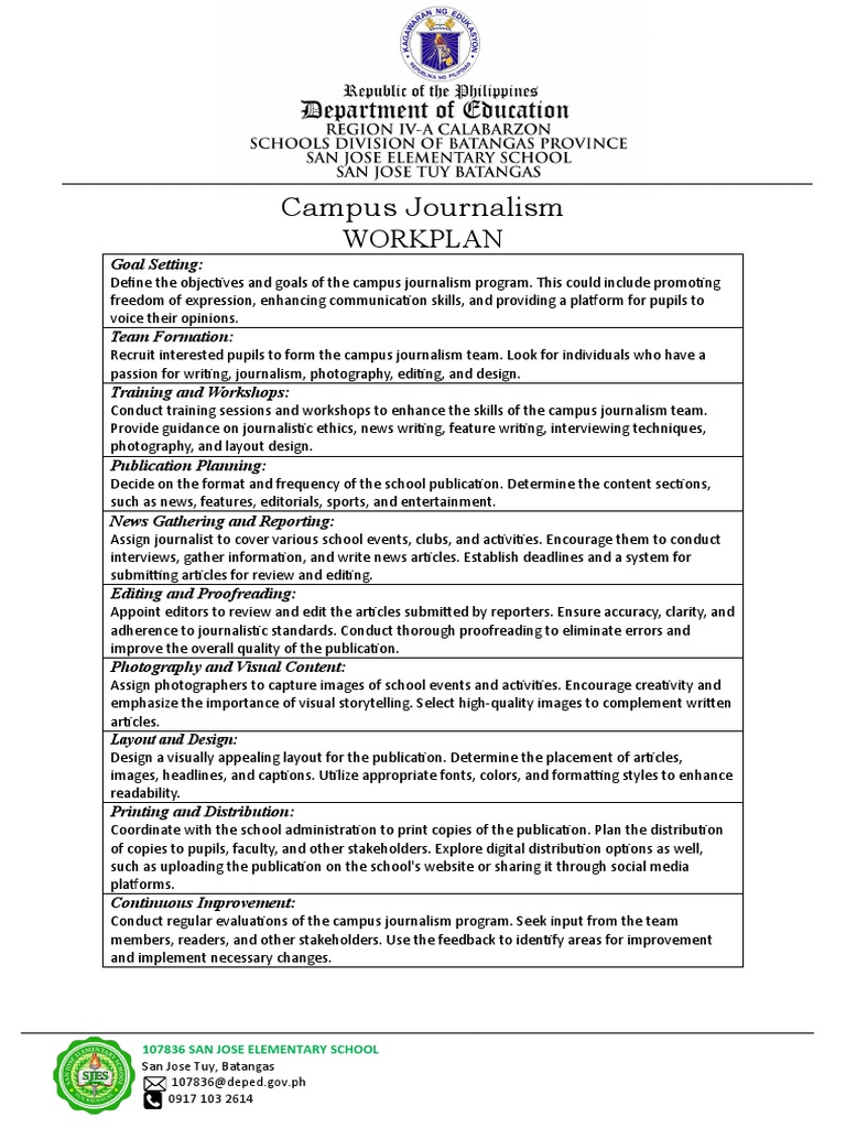 Campus Journalism Workplan and Program of Activities | PDF