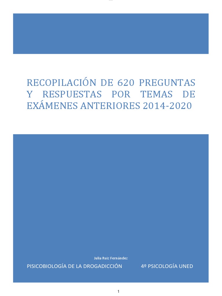 Recopilación de 620 Preguntas y Respuestas de Exámenes Anteriores de Psicología de La ...