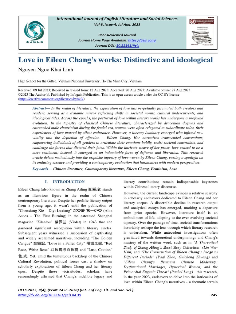 Love in Eileen Chang's Works: Distinctive and Ideological | PDF