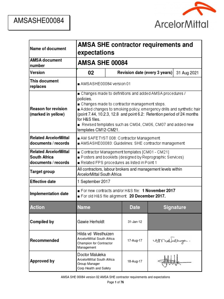 AMSA Contractor Safety Requirements | PDF | Occupational Safety And ...
