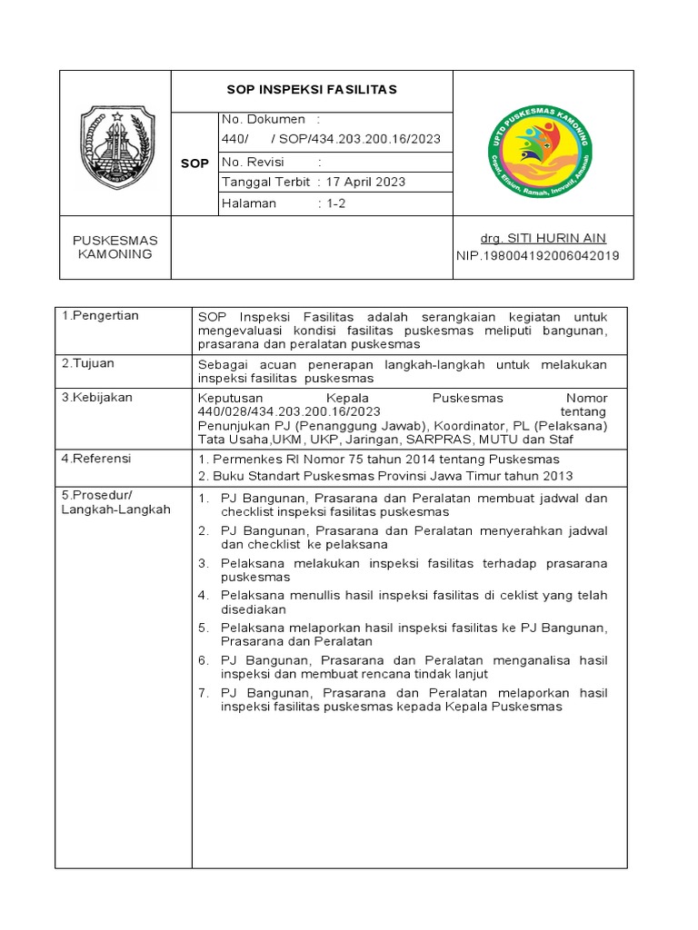 Sop Inspeksi FASILITAS | PDF