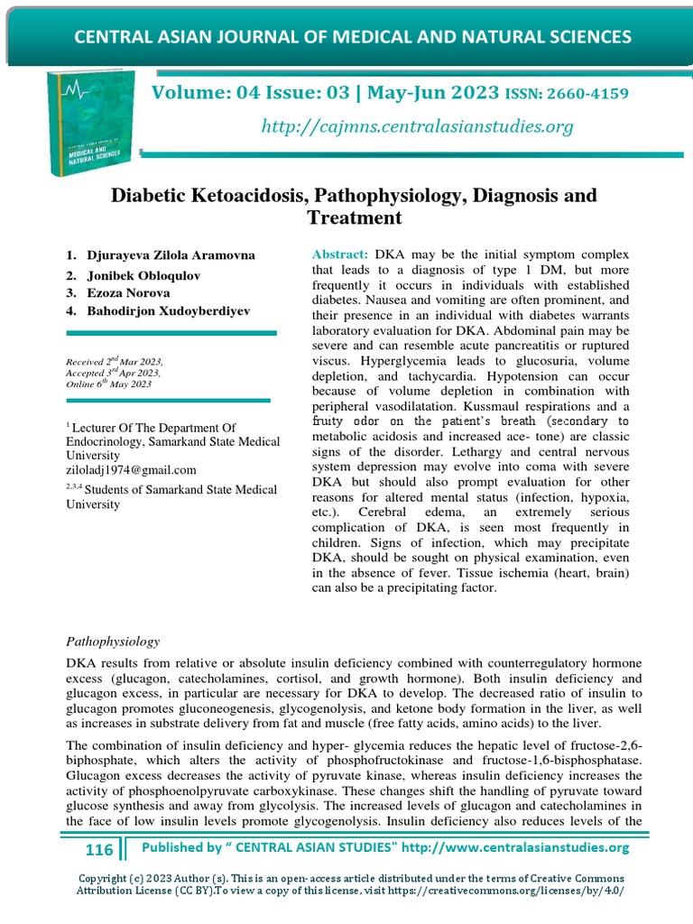 Diabetic Ketoacidosis, Pathophysiology, Diagnosis and Treatment | PDF