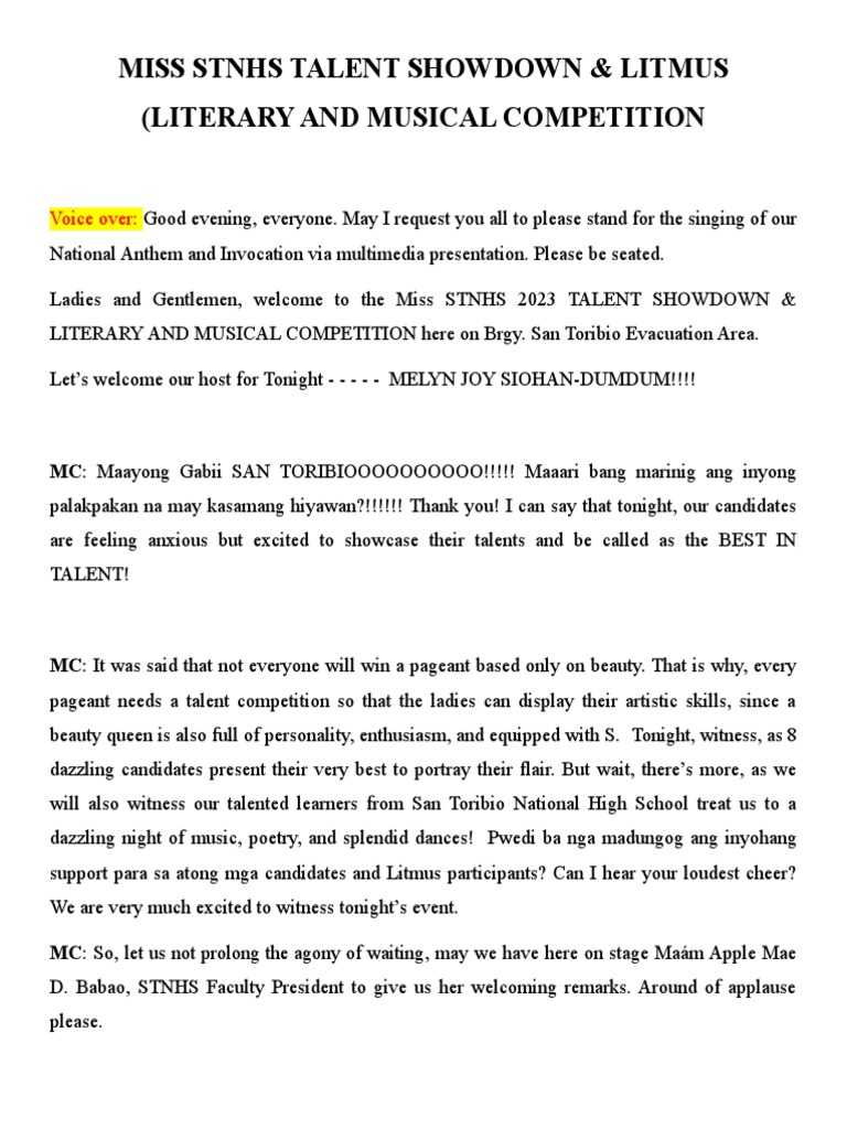 Emcee Script Talent & Litmus | PDF | Performing Arts | Entertainment