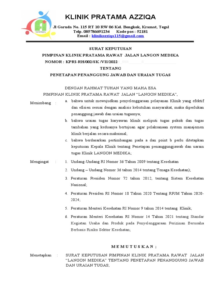 SK Penetapan Penanggung Jawab Dan Uraian Tugas | PDF SK Penetapan Penanggung Jawab Dan Uraian Tugas | PDF