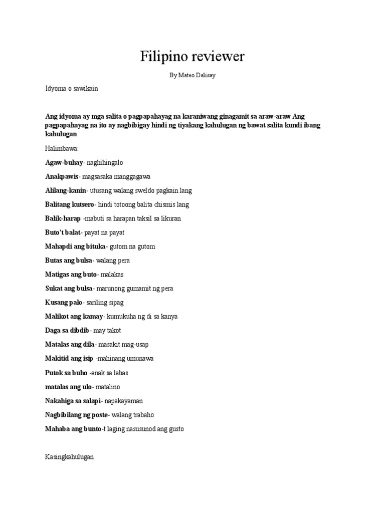 Filipino Reviewer | PDF