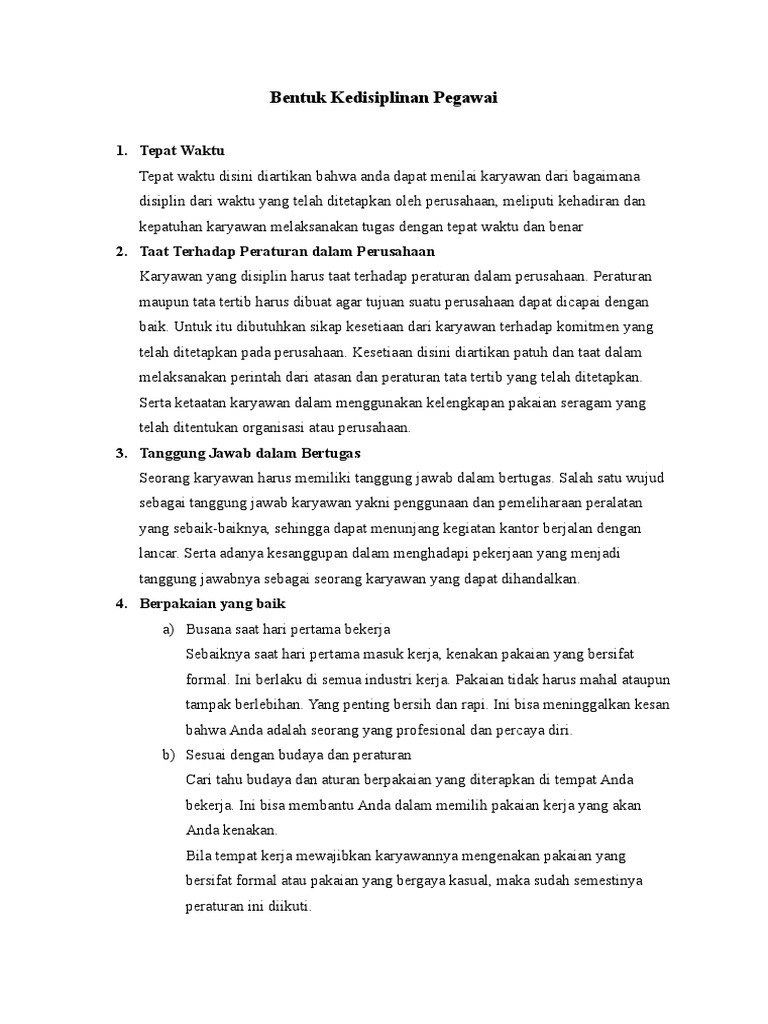Contoh Bentuk Kedisiplinan Pegawai | PDF Contoh Bentuk Kedisiplinan Pegawai | PDF