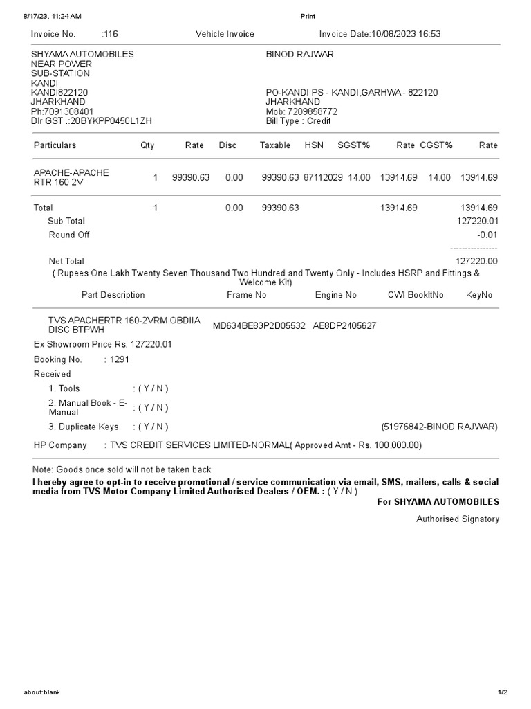 Vehicle Invoice | PDF