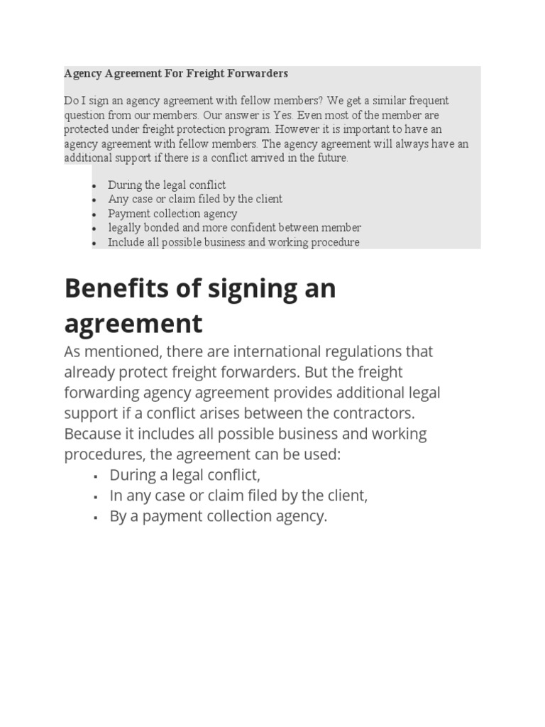 Freight Forwarder Agency Agreement Guide | PDF