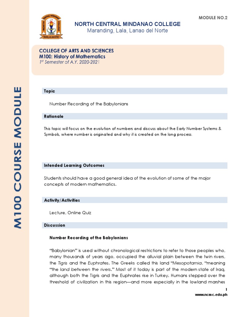 History of Mathematics - Week 2 Module 2 | PDF | Cuneiform