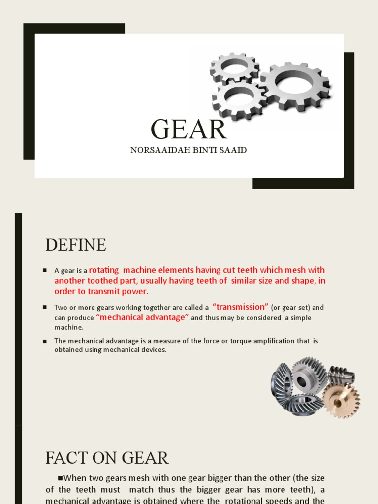 Gear Notes - Slide | PDF | Gear | Kinematics