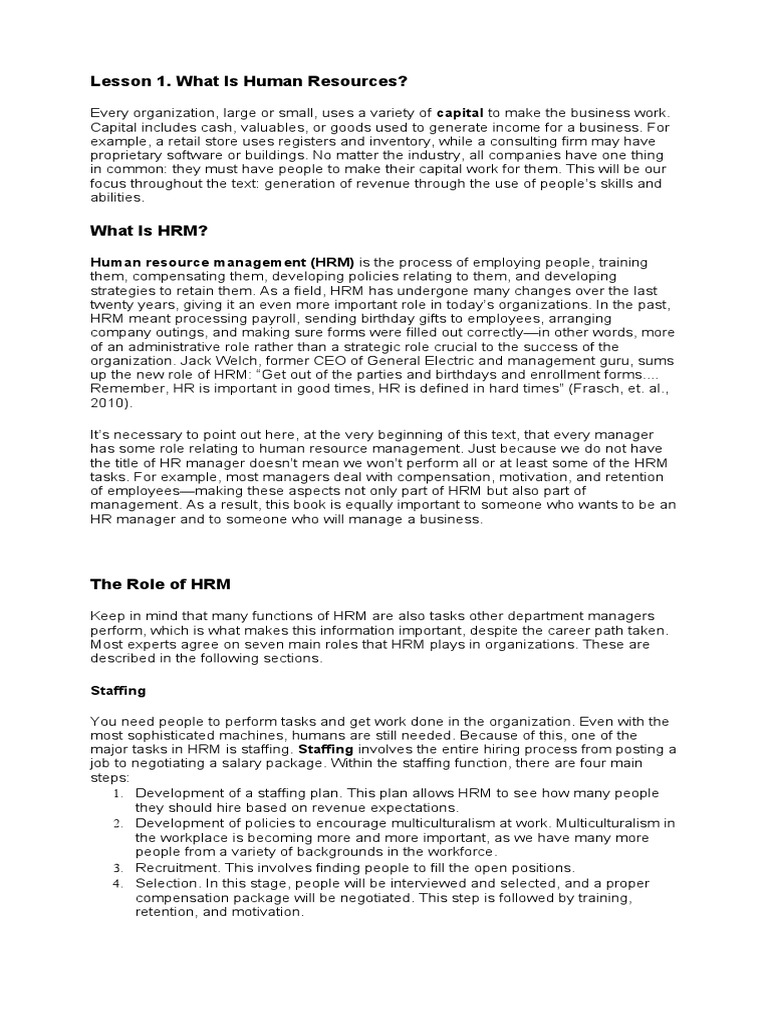 HRM Unit 1 Lesson 1 2 | PDF