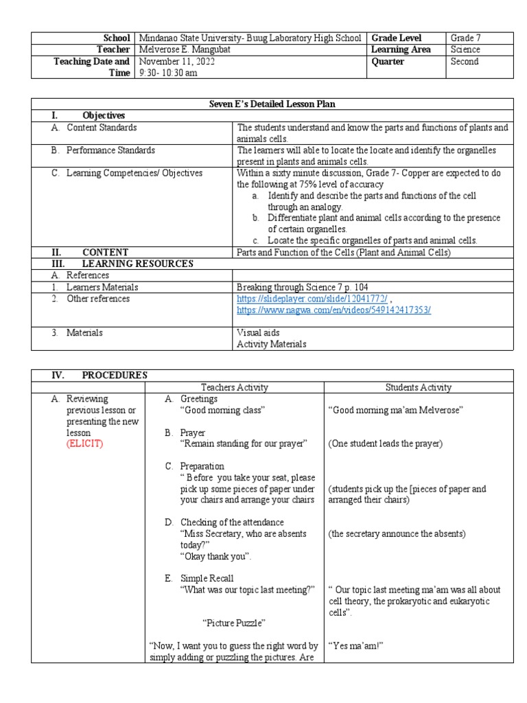 Cell Parts Lesson Plan | PDF | Cell (Biology) | Cytoplasm