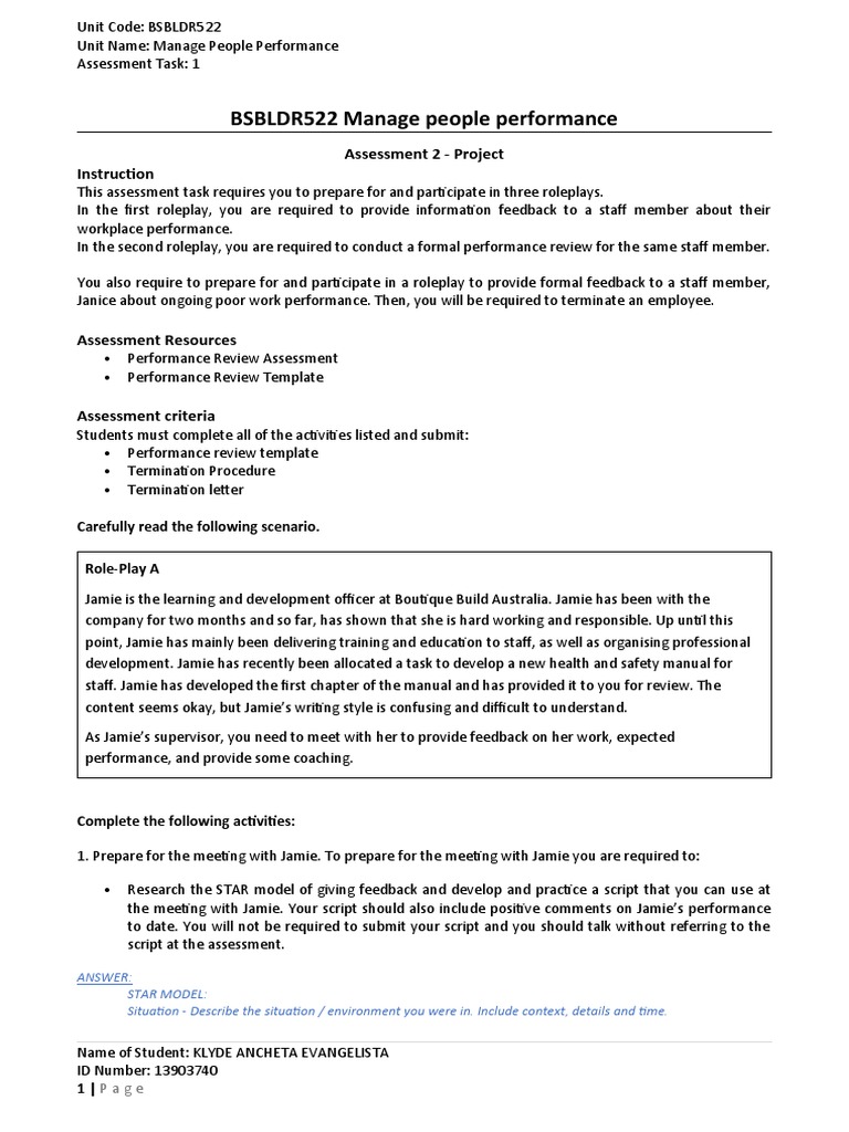 Assessment Task 2 Pdf Performance Appraisal Communication