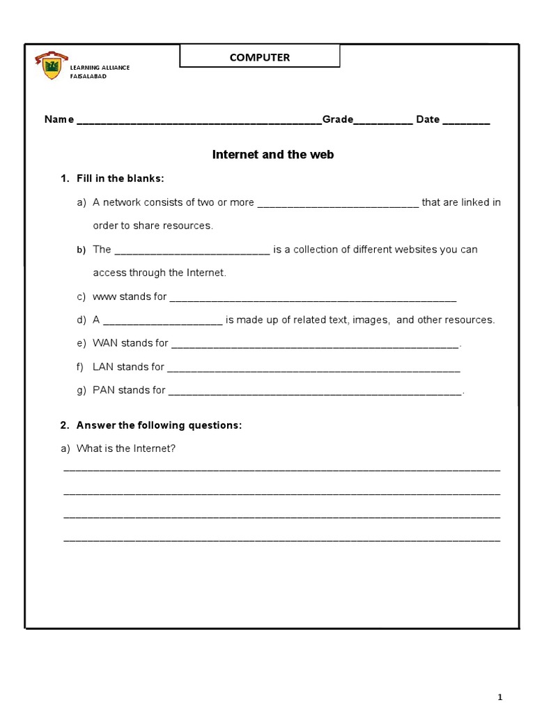 Internet and The Web Worksheet | PDF