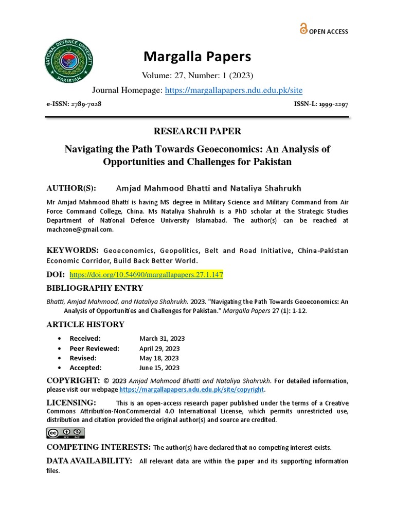 Margalla Papers: Navigating The Path Towards Geoeconomics: An Analysis ...