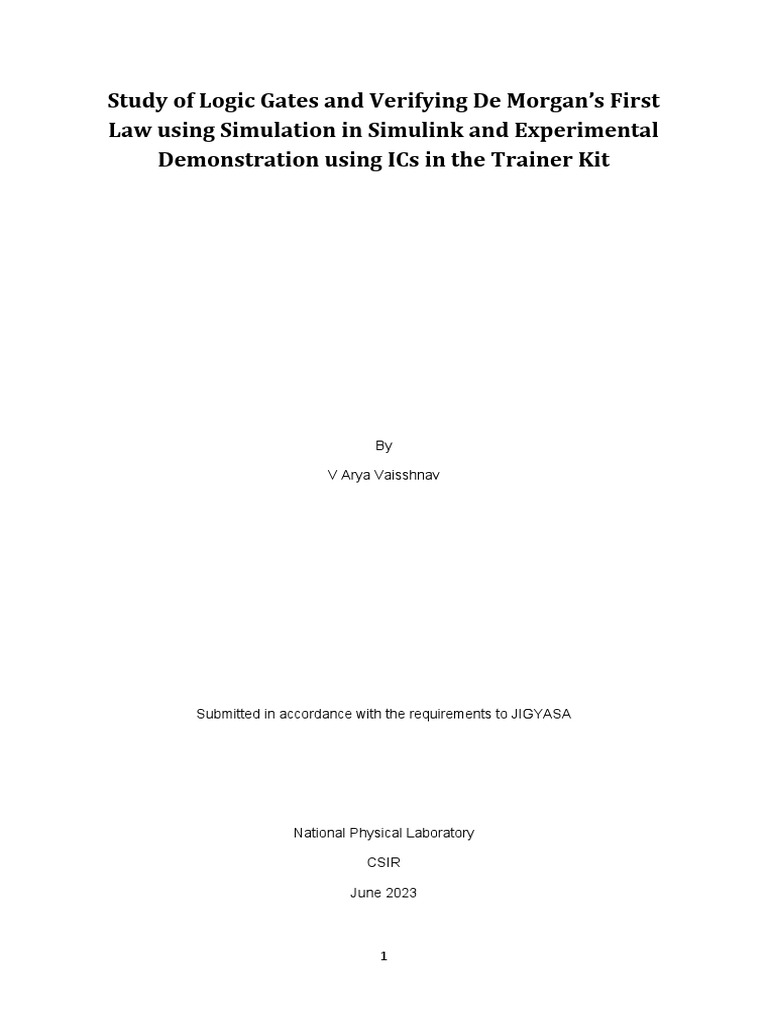 Study of Logic Gates and Verifying de Morgan's First Law | PDF | Logic ...