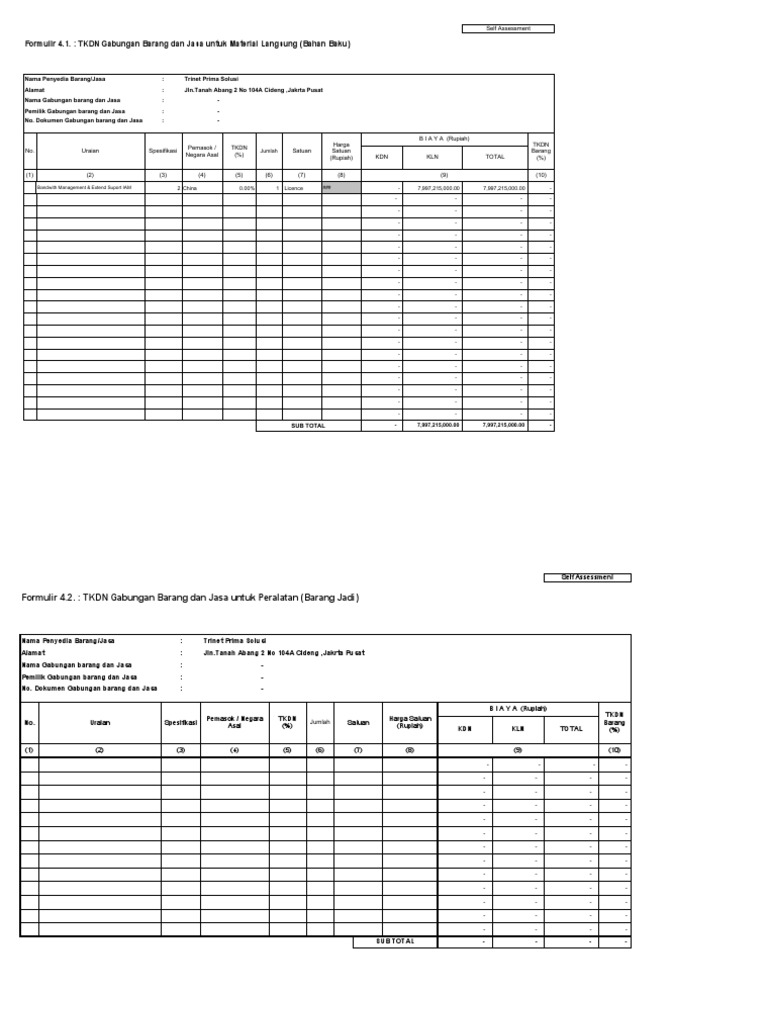 Form Isian TKDN Barang&Jasa Badwicth Management PT, Trinet Prima Solusi ...