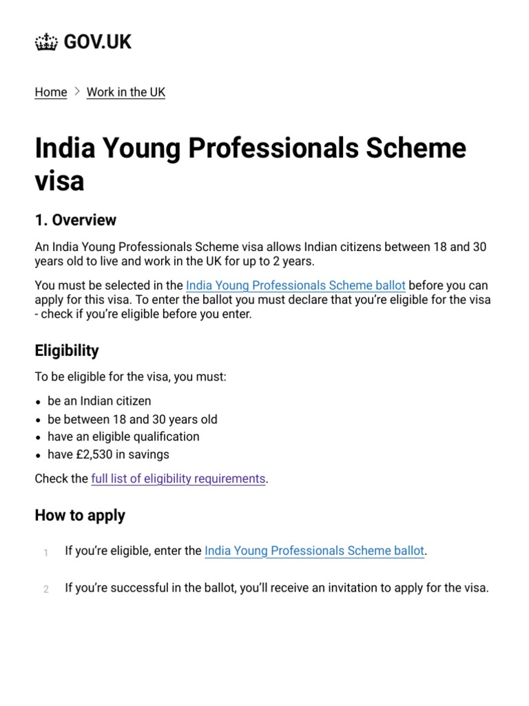 Print India Young Professionals Scheme Visa - Overview - GOV - UK ...
