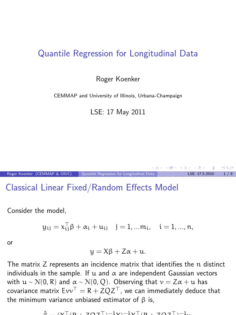 Quantile Regression for Longitudinal Data | PDF