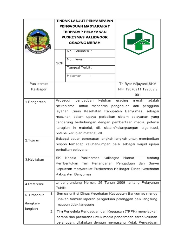 SOP ADUAN GRADING MERAH PKM Kalibagor | PDF