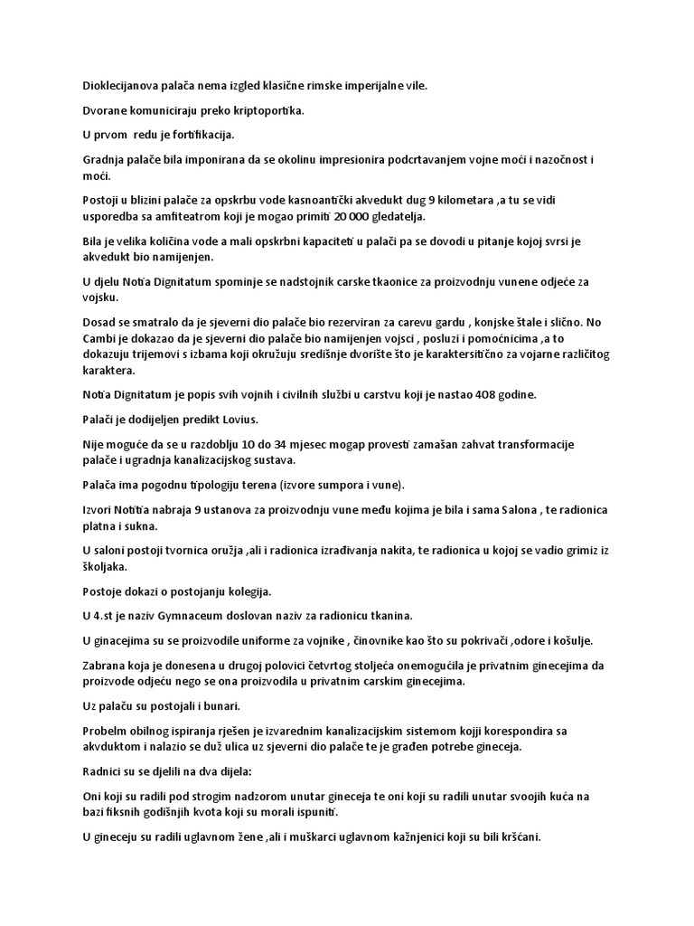 Dioklecijanova Palača Nema Izgled Klasične Rimske Imperijalne Vile | PDF