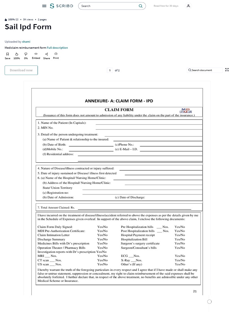 Sail Ipd Form _ PDF _ Hospital _ Patient | PDF