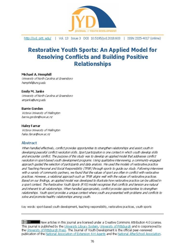 Restorative Youth Sports Model | PDF