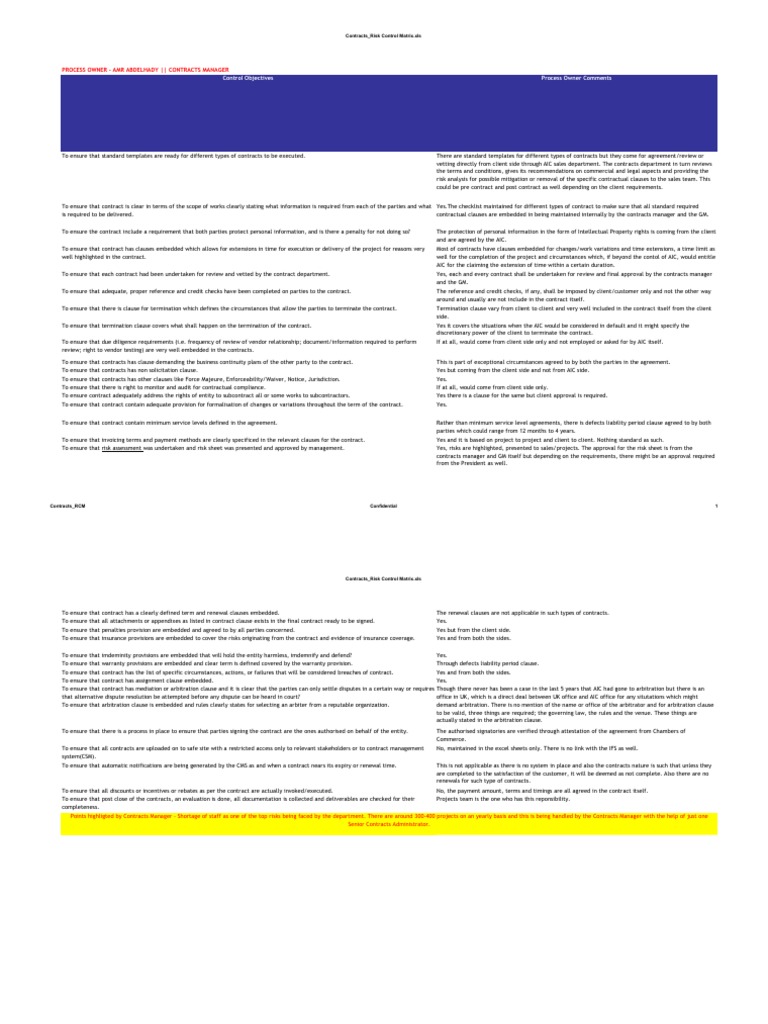 Contracts - Risk Control Matrix | PDF | Arbitration | Clause