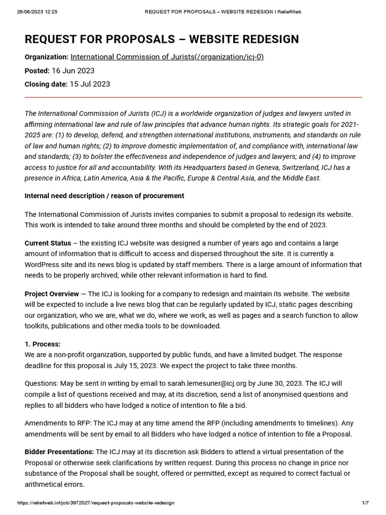 Request For Proposals - Website Redesign - Reliefweb | PDF | Request ...
