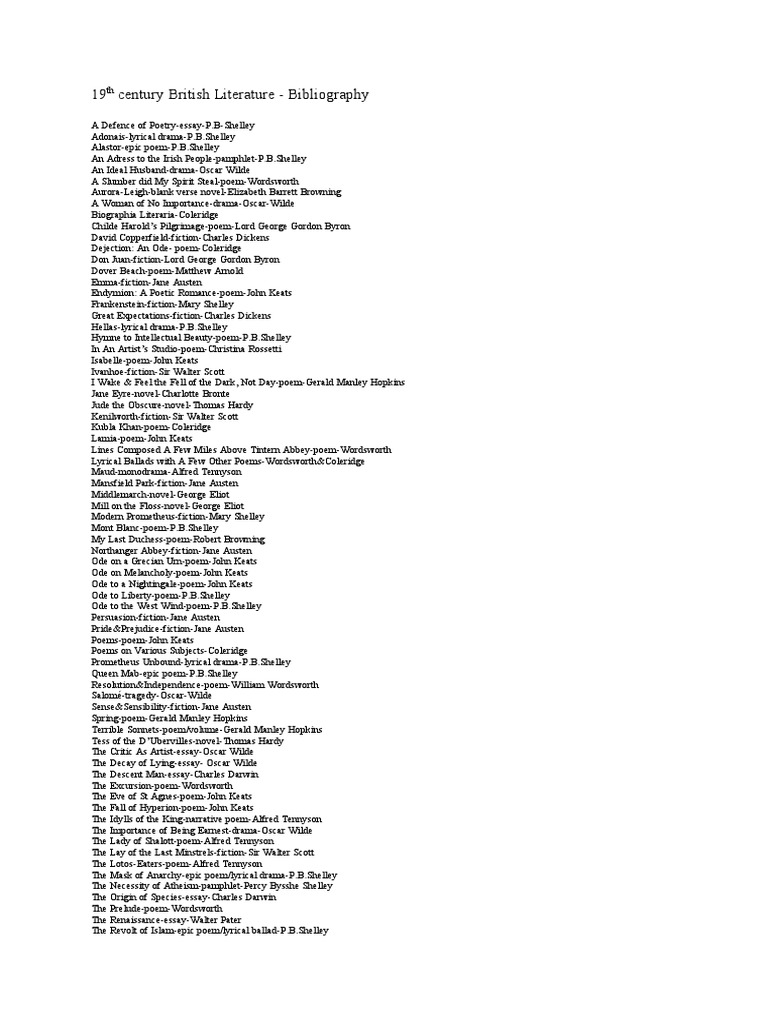 19th Century British Literature Overview | PDF | Percy Bysshe Shelley ...