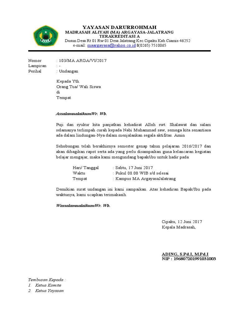 103 Surat Rapat Orang Tua | PDF