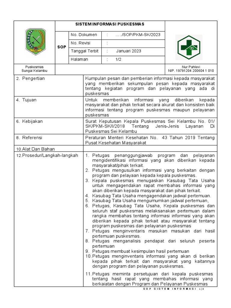 Sop Sistem Informasi Puskesmas-1 | PDF