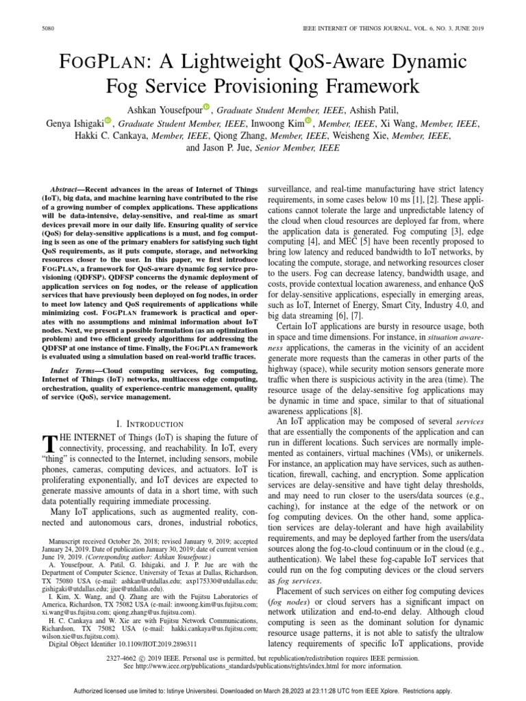 FOGPLAN A Lightweight QoS-Aware Dynamic Fog Service Provisioning Framework | PDF | Internet Of ...