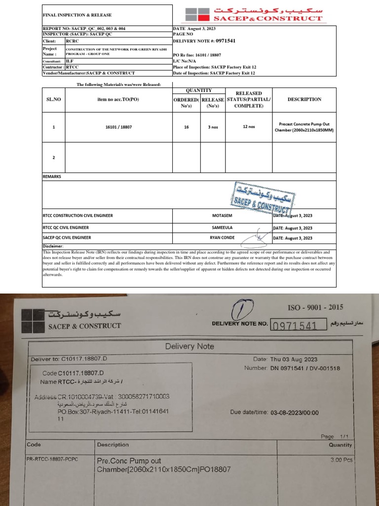 SACEP - RTCC - Delivery #0971541-10 | PDF | Pipe (Fluid Conveyance) | Building Materials