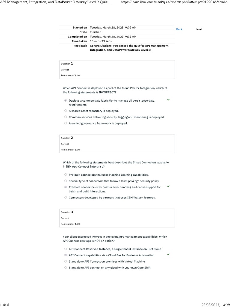 API Management, Integration, and DataPower Gateway Level 2 Quiz | PDF